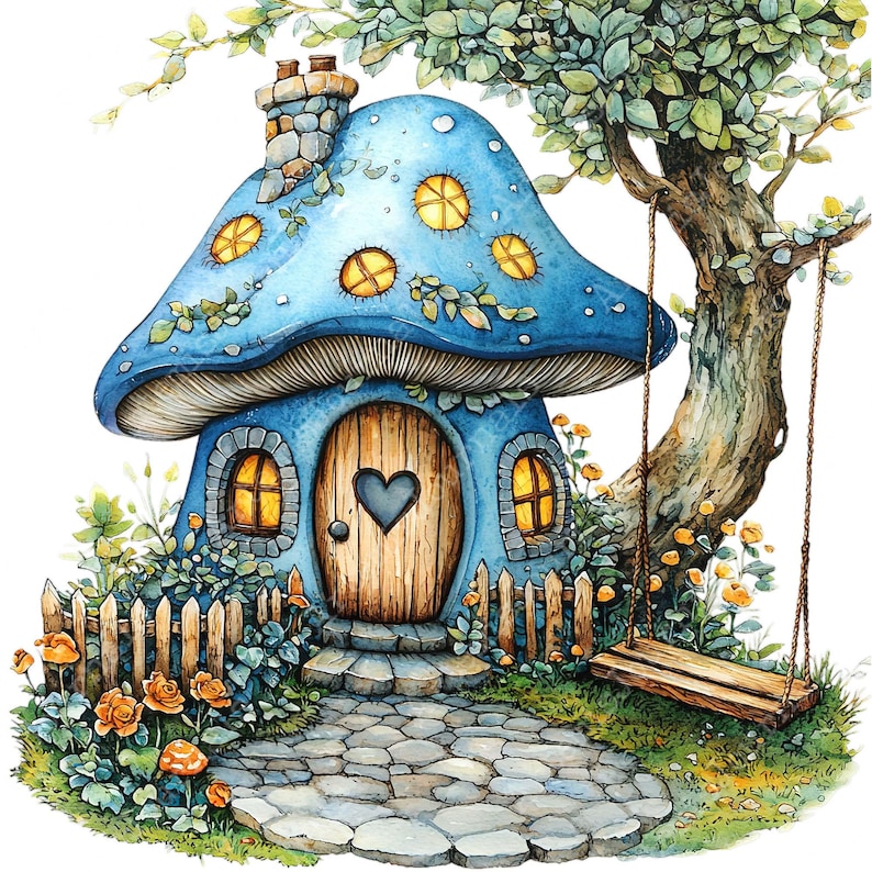 PNG + JPEG Watercolor Toadstool Fairy House Clipart Bundle Fairy House ...