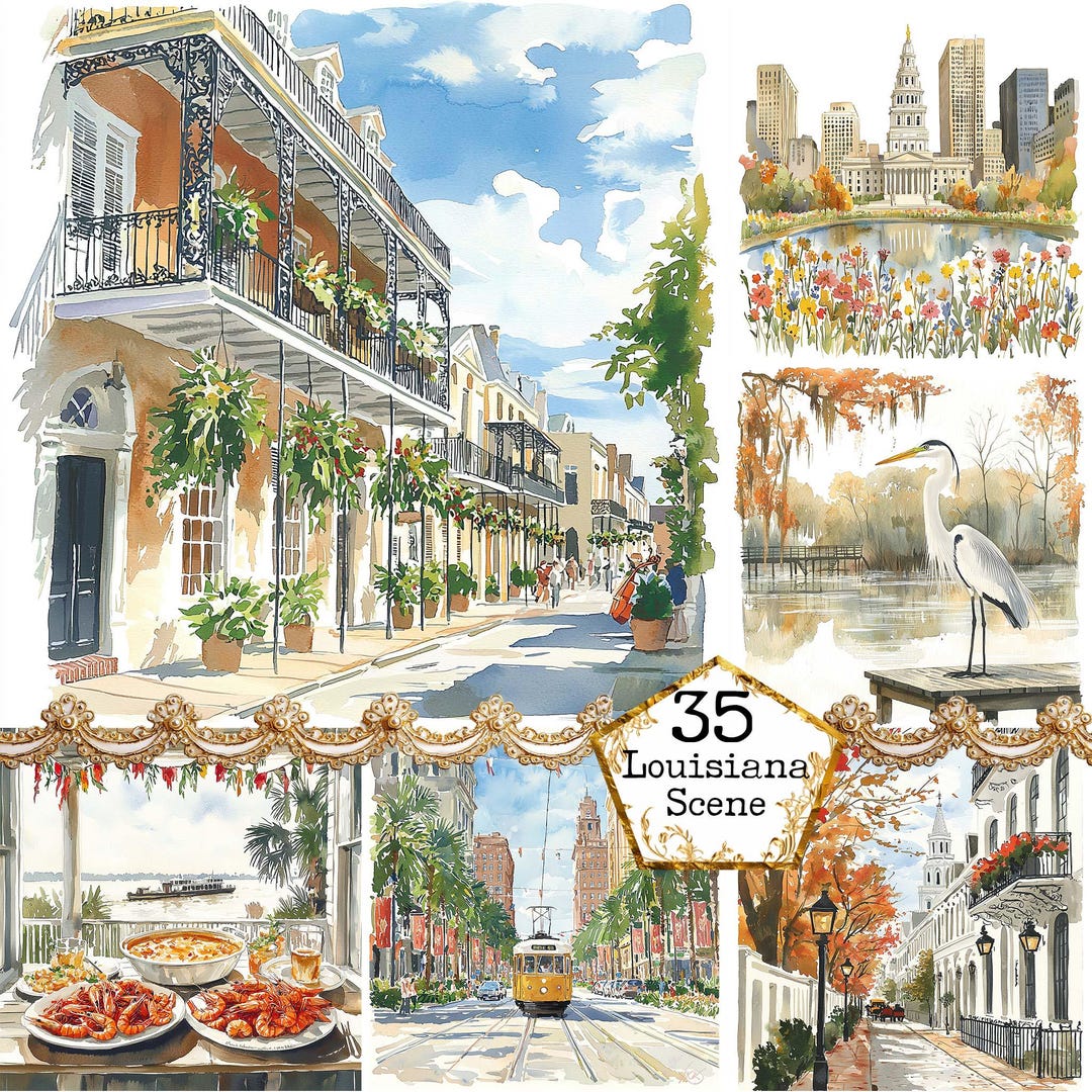JPEG Watercolor Louisiana Clipart Bundle USA Clipart City Clipart State ...