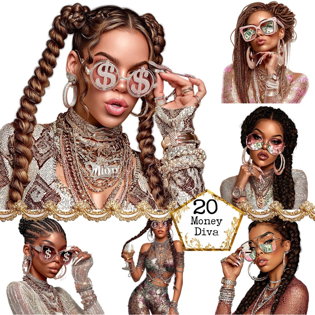 PNG + JPEG Girl With Money Clipart Bundle Black Girl Money Lover Boss ...