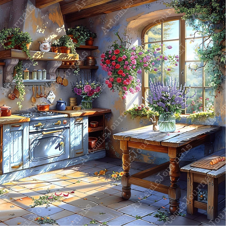 Shabby Chic Rustic Floral Kitchen Clipart Bundle Watercolor Jpgs Old ...