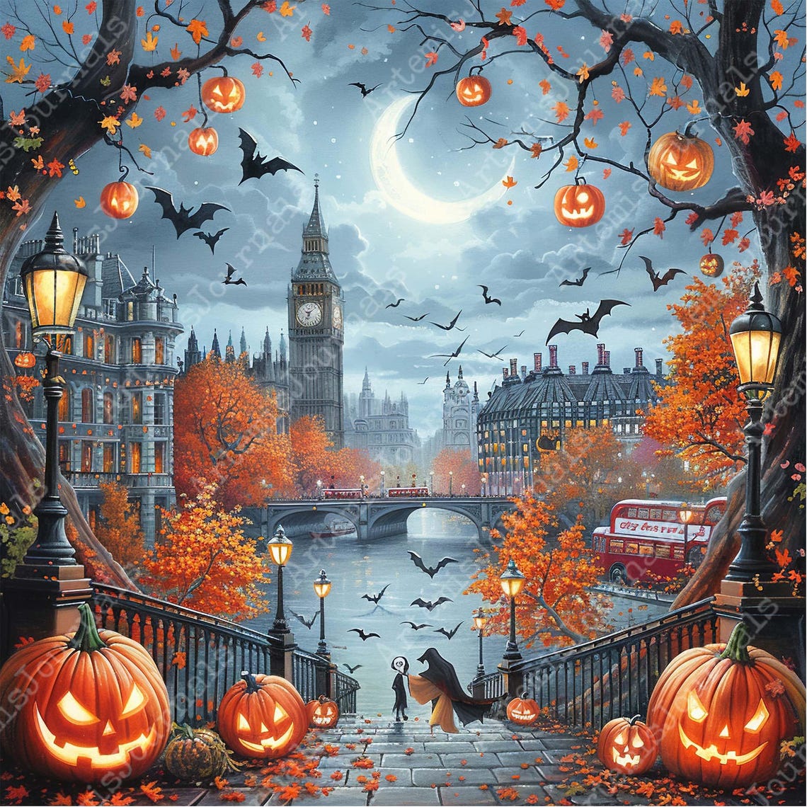 JPEG Whimsical Halloween Spooky Town Backgrounds Graphics Paris Rome ...