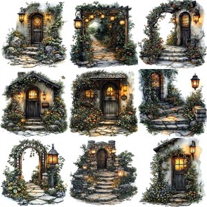 JPEG Fairy Doors by Night Clipart Bundle Magical Clipart Fairy Clipart ...