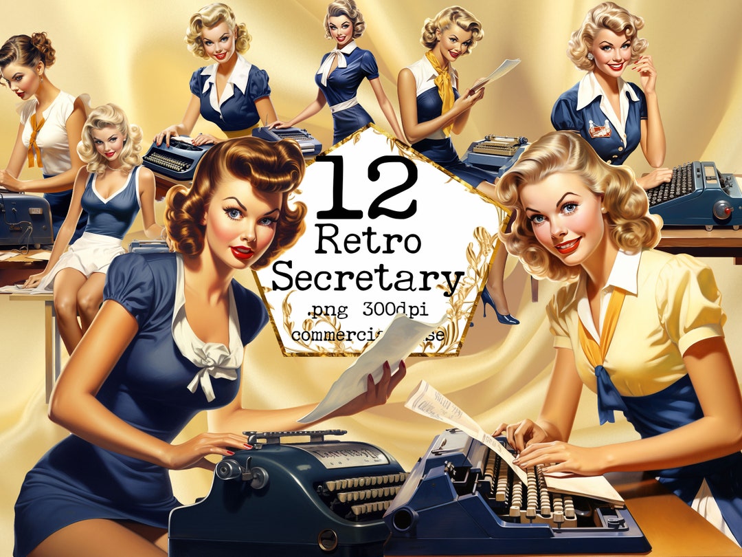 Retro Secretary Clipart Bundle Secretary PNG Digital Download Retro ...