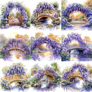 JPEG Watercolor Spring Bridge Clipart Bundle Wisteria Clipart ...