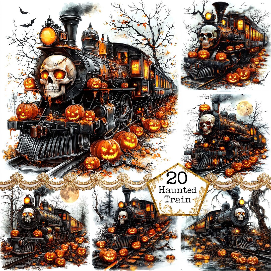 JPEG Watercolor Vintage Halloween Train Vintage Locomotive Clipart ...