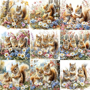 JPEG Squirrels Digital Background Woodland Animals Forest Clipart Squirrel Graphics Instant ...