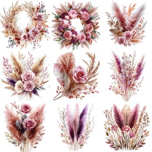 JPEG Pink Pampa Grass Clipart Wild Flowers Wild Grass Instant Download ...