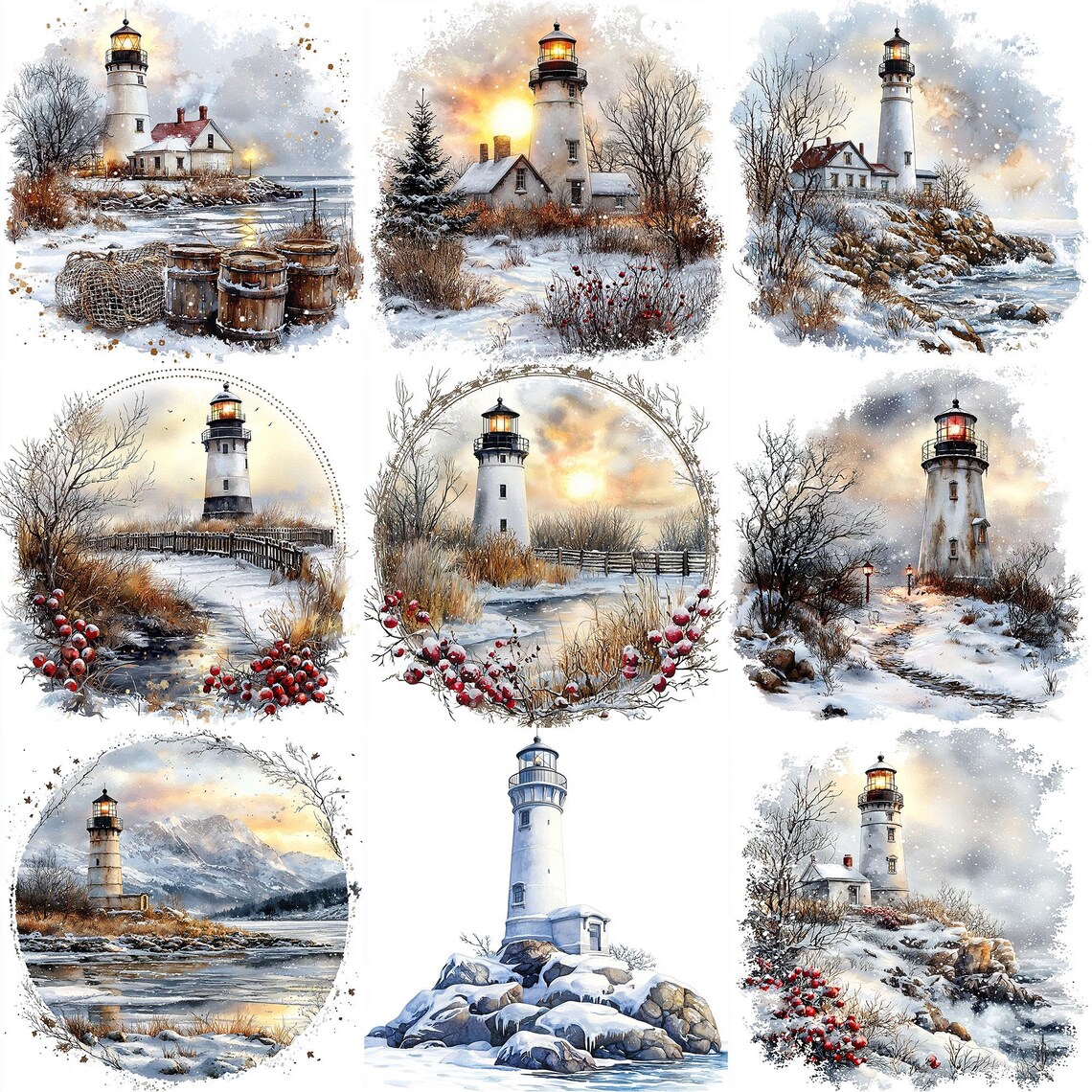 JPEG Winter Lighthouse Clipart Bundle Instant Download Lighthouse ...