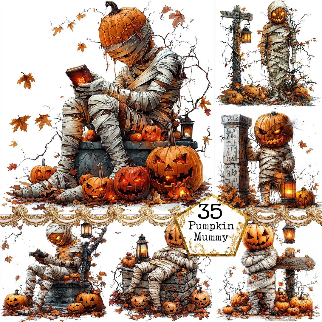 JPEG Watercolor Halloween Mummy Clipart Bundle Mummy Clipart Egyptian ...