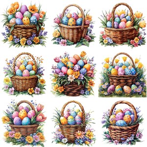 PNG + JPEG Watercolor Easter Basket Clipart Bundle Easter Eggs Clipart ...