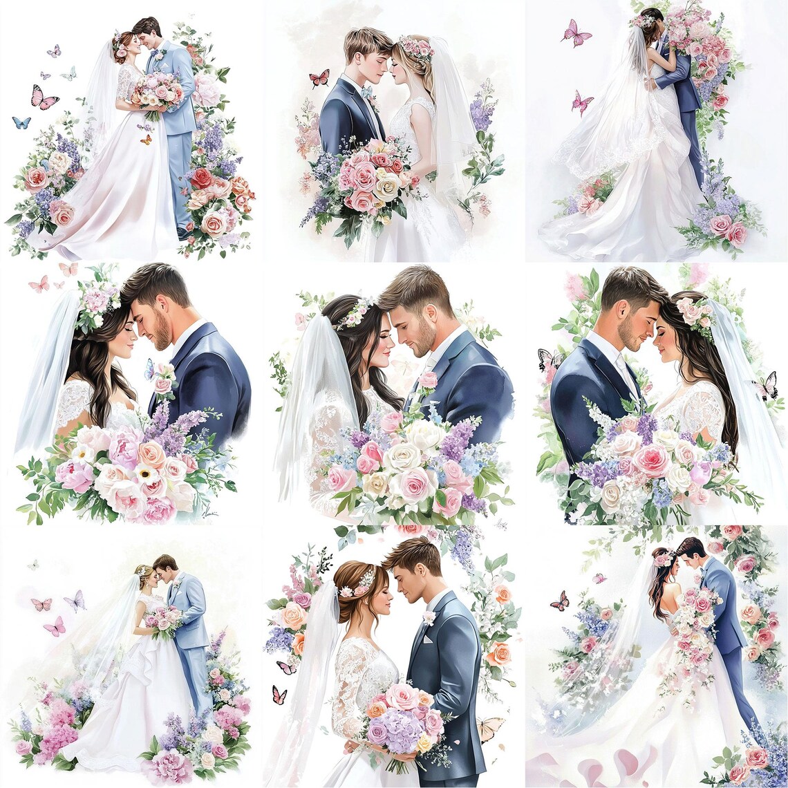 JPEG Watercolor Wedding Couple Clipart Bundle Outdoor Wedding Clipart ...