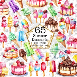 Watercolor Sweet Set Cupcakes and Ice Cream PNG Elements on Transparent ...