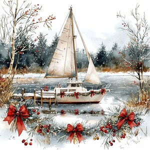 JPEG Christmas Sailing Boat Clipart Bundle Christmas Village Harbor ...