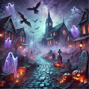 JPEG Purple Halloween Haunted Scenery Illustration Ghost Graphics ...