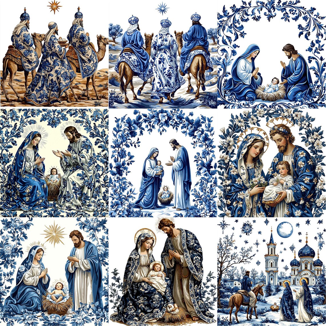 JPEG Antique Nativity Scene Tiles Clipart Bundle Mediterranean Tiles ...