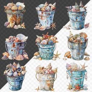 PNG Watercolor Seashell Buckets Rustic Clipart PNG Commercial Use ...
