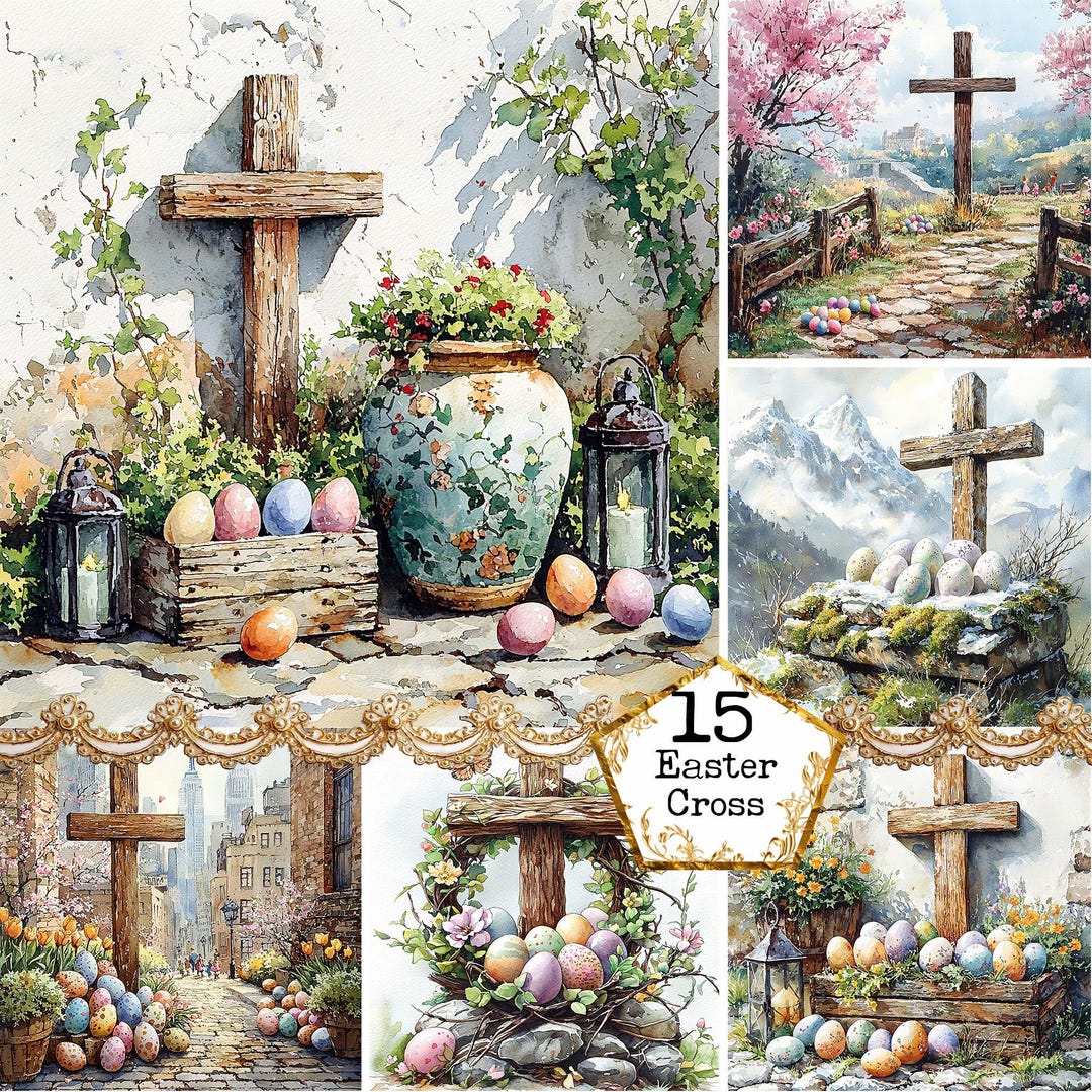 JPEG Watercolor Easter Cross Clipart Bundle Christian Clipart Easter ...