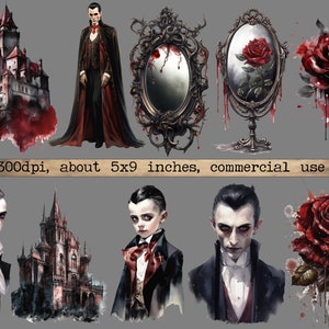 Watercolor Gothic Vampire Bundle Clipart - Dark Fantasy Watercolor ...