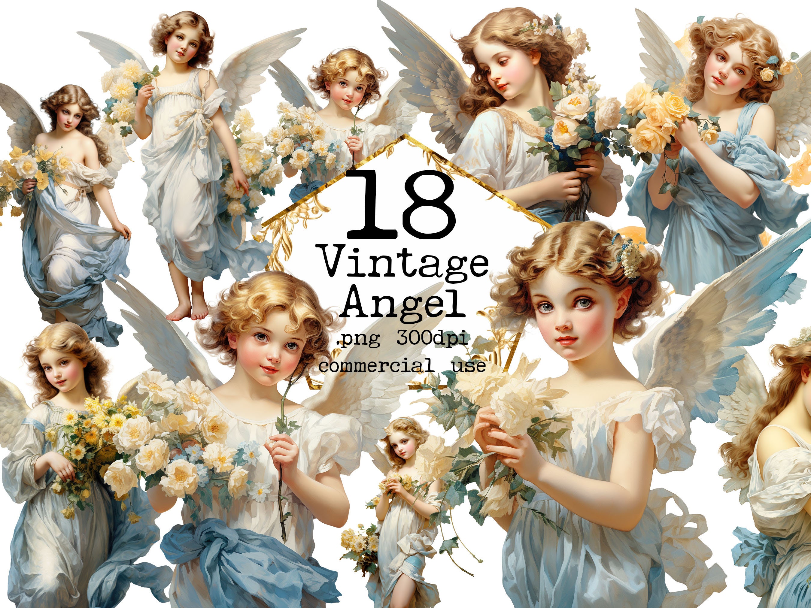 Watercolor Vintage Angel Clipart Bundle Religious Clipart - Etsy