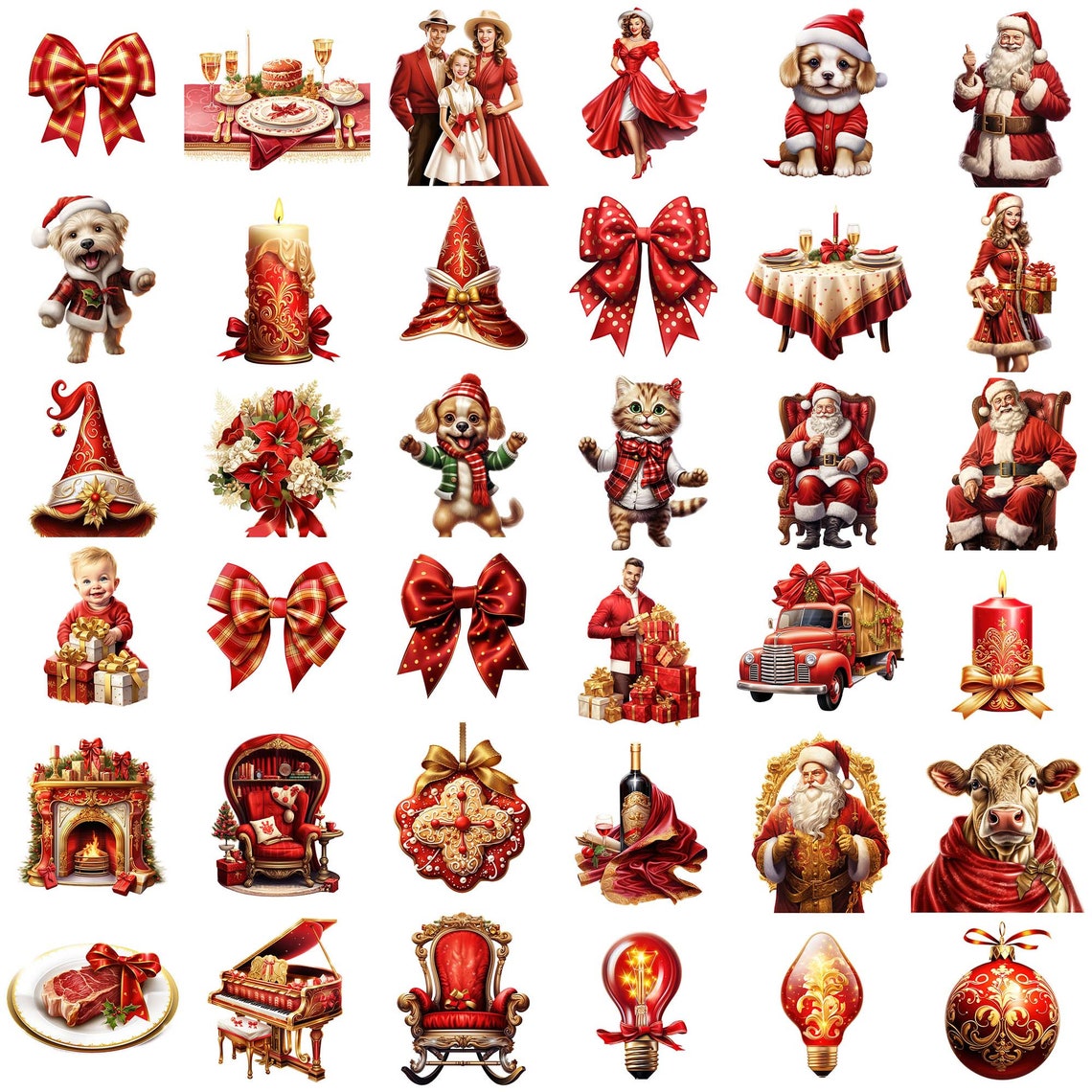PNG Christmas Clipart Bundle: Diverse PNG Images, Matching Color ...
