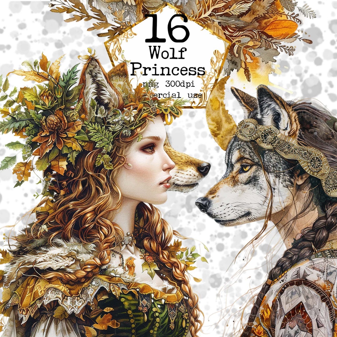WOLF Princess Watercolor Clipart Princess Clipart PNG Wolf Girl Fantasy ...
