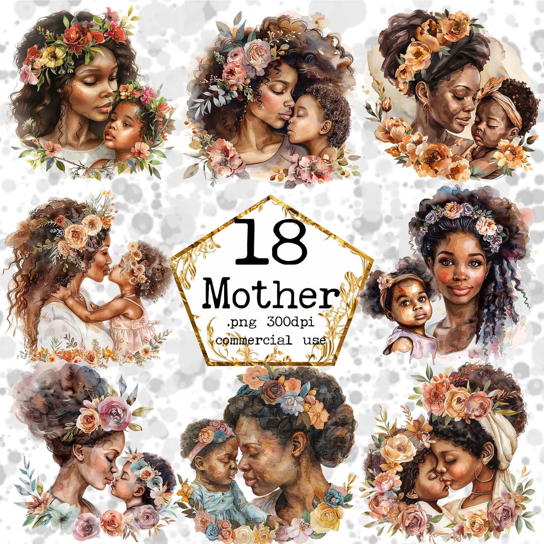 PNG Watercolor Mother and Child Clipart Bundle Floral Clipart Mother's ...