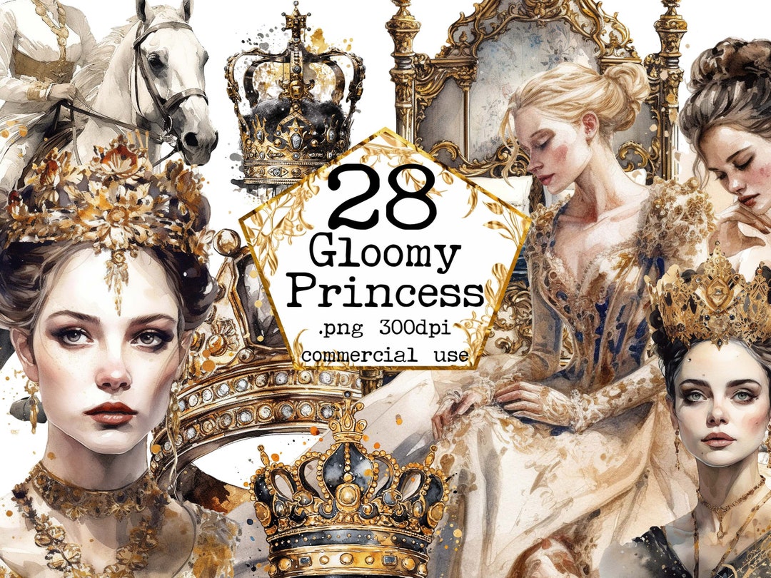 Gloomy Golden Princess Clipart Watercolor Clipart, Vintage Lady PNG ...