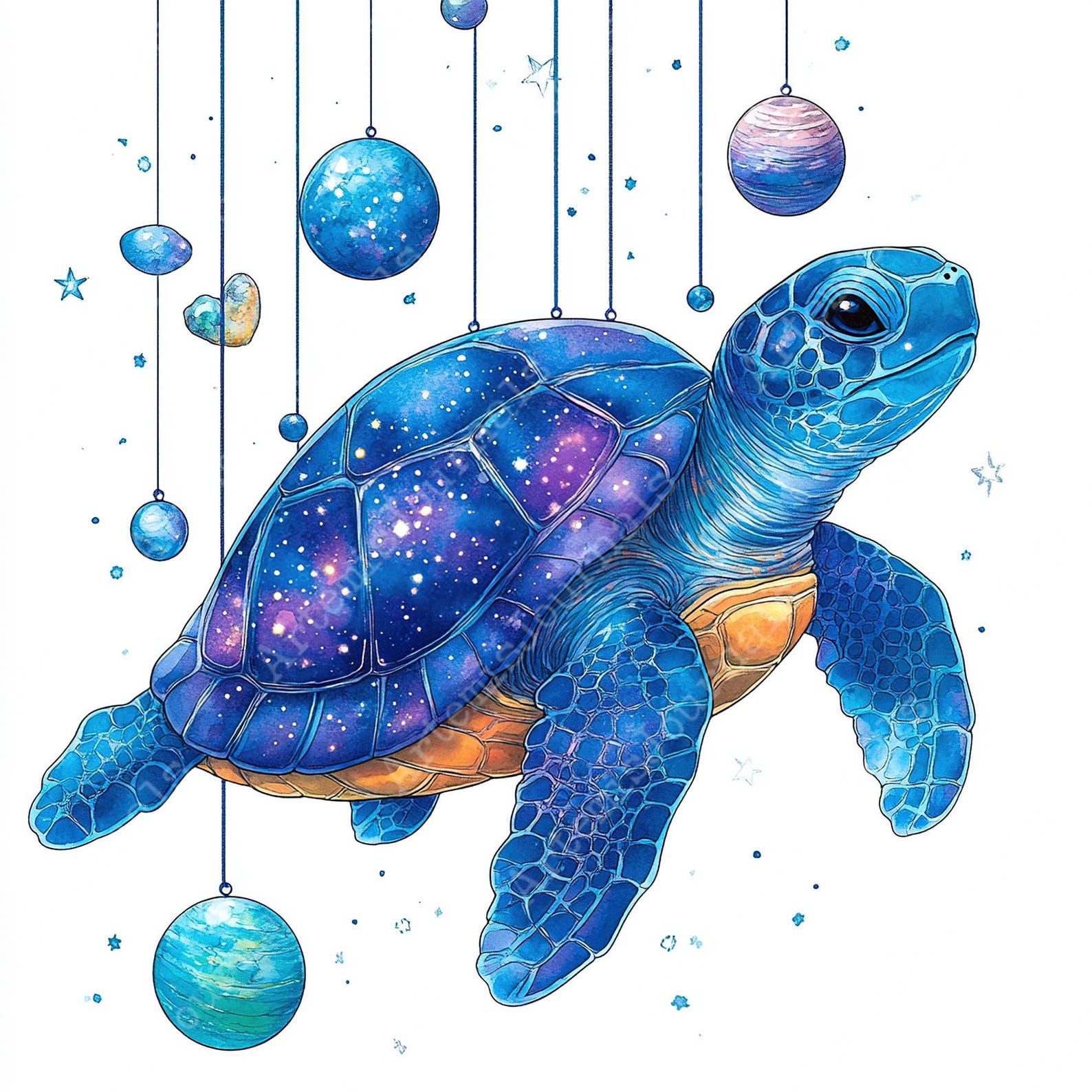 JPEG Watercolor Galaxy Turtle Clipart Bundle Celestial Ocean Clipart ...