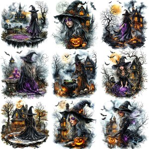 JPEG Halloween Witch's House Clipart Bundle Dark Academy Witch Clipart ...