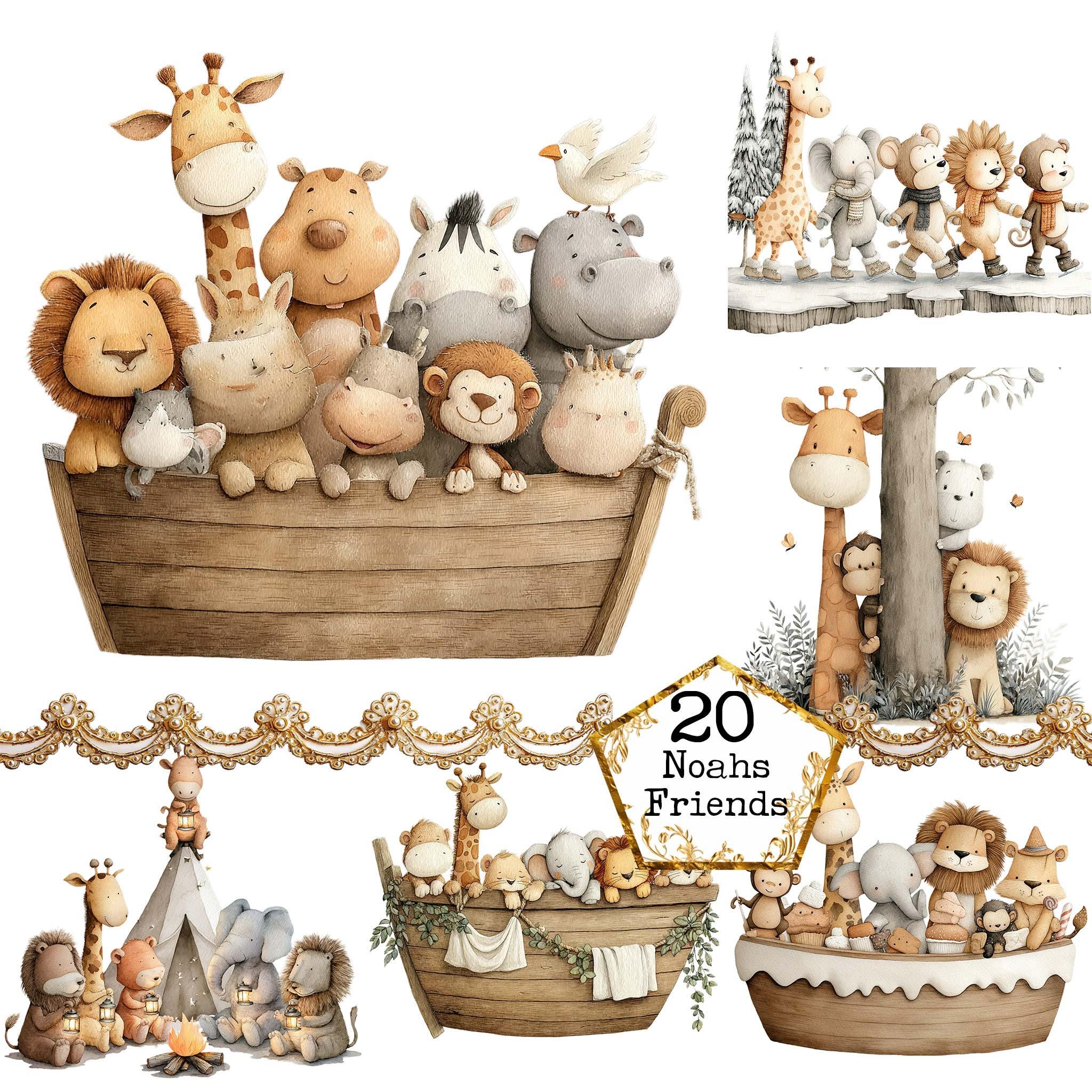 Noah's Ark - Watercolor Clipart Bundle PNG + JPEG Format Paper Crafts ...