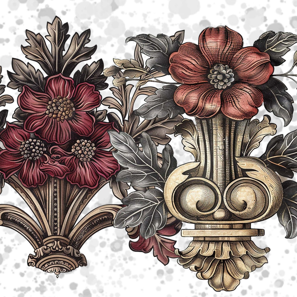 BIG PNG Vintage Ephemera Clipart Bundle Monochromatic Clipart ...