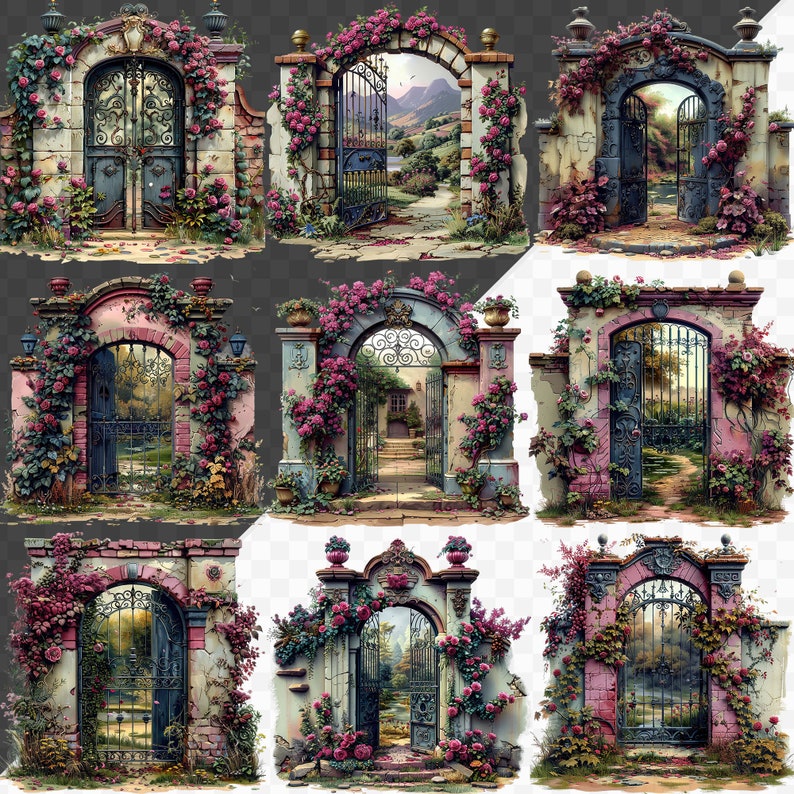 PNG Watercolor Garden Gates Clipart Spring PNG Floral Clipart ...