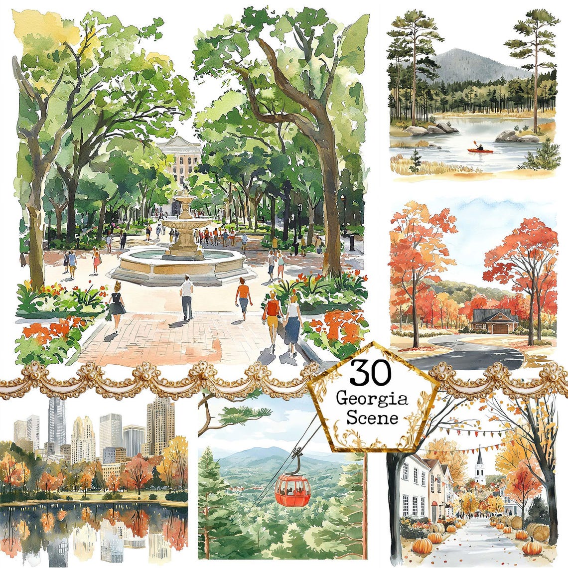 JPEG Watercolor Atlanta Georgia Clipart Bundle American Clipart USA ...