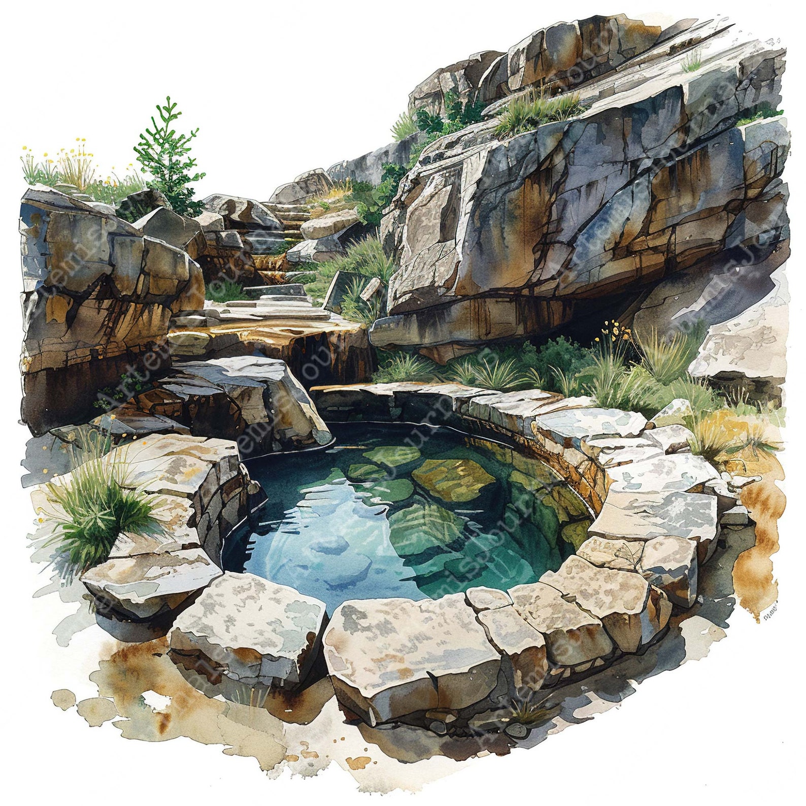 JPEG Watercolor Cave Pool Clipart Bundle JPEG Instant Download ...