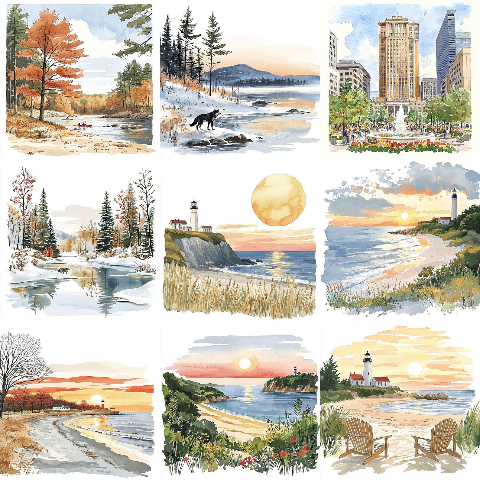 JPEG Watercolor Michigan Clipart Bundle USA Clipart City Clipart State ...