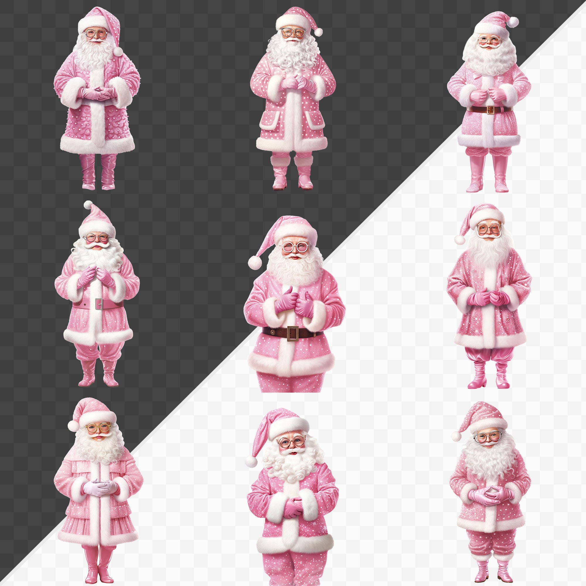 PNG Pink Glitter Santa Claus Clipart Bundle Pink Christmas Clipart ...