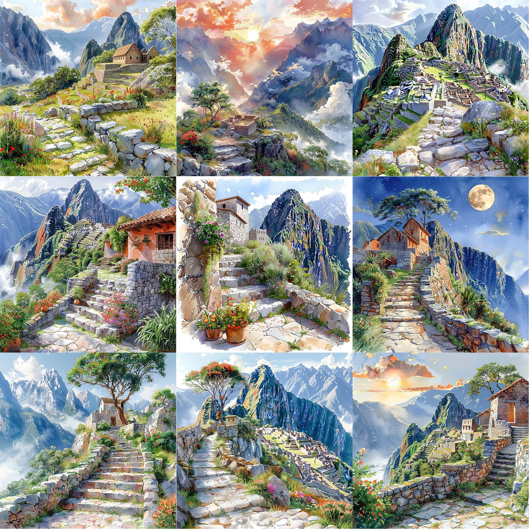 Machu Picchu Clipart Bundle JPEG Landscape Clipart Peru View Clipart ...