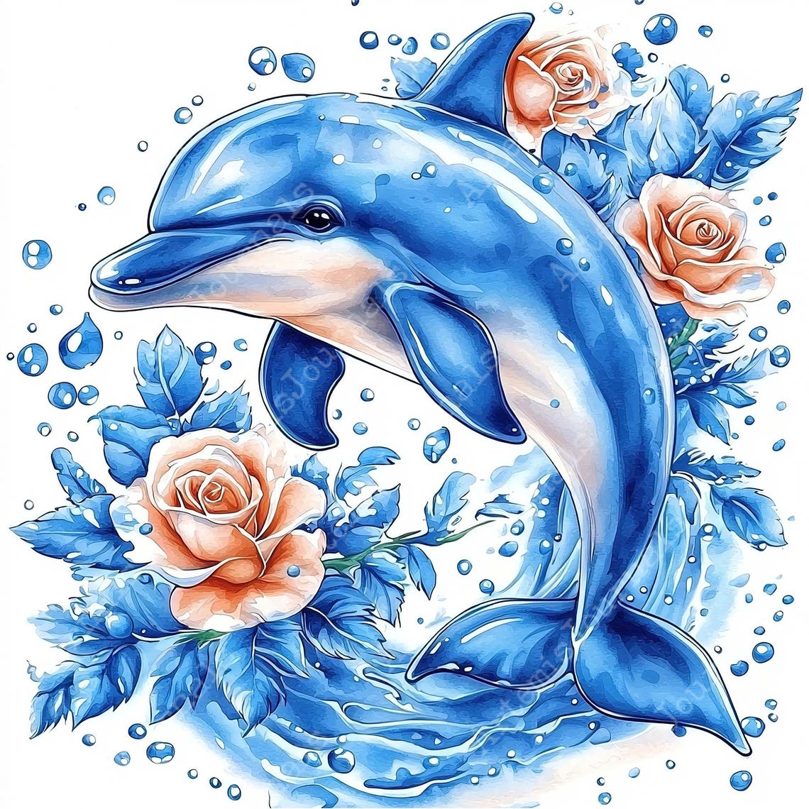 JPEG Watercolor Dolphin Clipart Bundle Floral Dolphin Clipart Sea Life ...