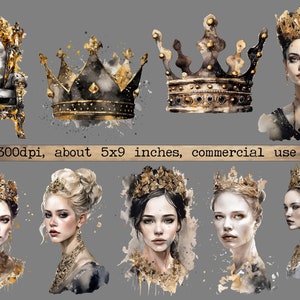 Gloomy Golden Princess Clipart Watercolor Clipart, Vintage Lady PNG ...