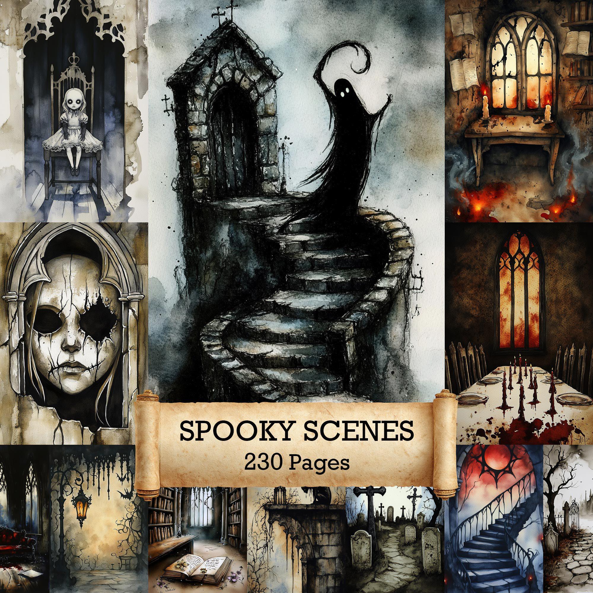 230 Watercolor Gothic Scenes - Printable Pages, Spooky Horror Junk ...