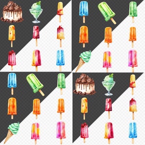 Watercolor Sweet Set Cupcakes and Ice Cream PNG Elements on Transparent ...