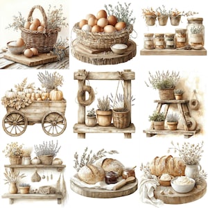 Shabby Chic Rustic Kitchen Clipart Bundle Watercolor Old Kitchen ...