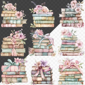Watercolor Pastel Books Clipart Floral Antique Book Png Watercolor PNG ...
