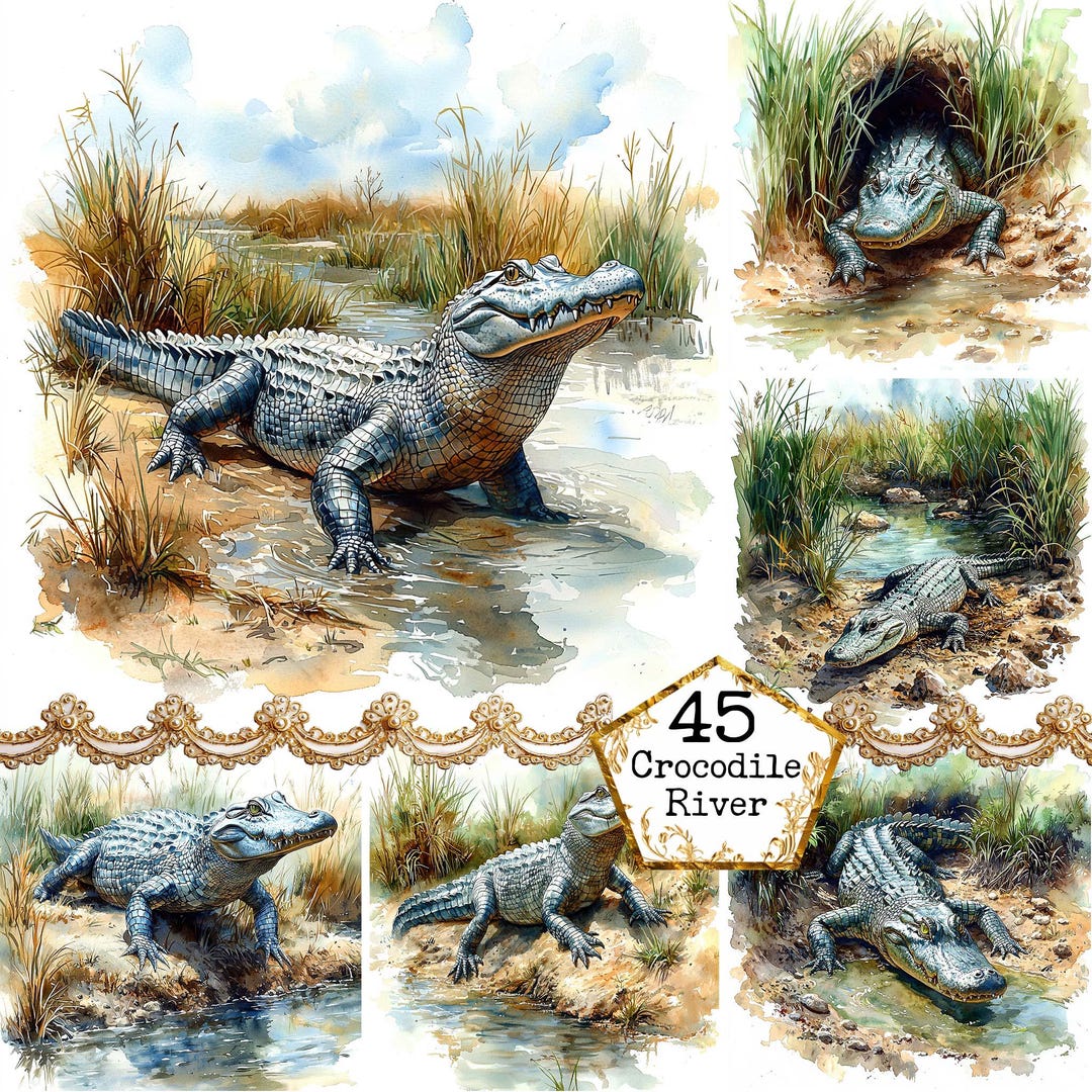 JPEG Watercolor Crocodile Clipart Bundle Crocodile at He River Nature ...