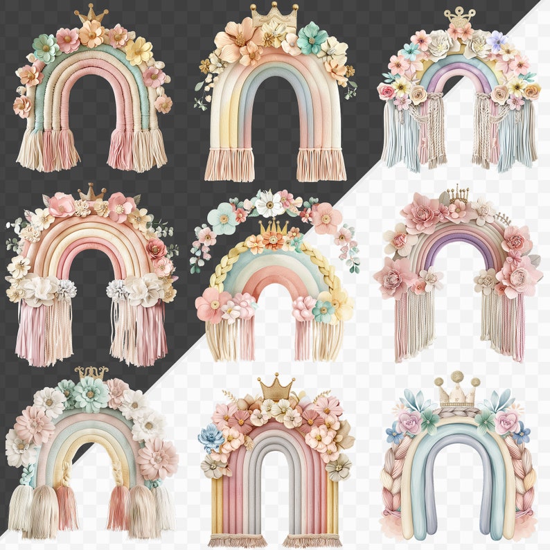 Macrame Rainbow Clipart Bundle Pastel Color Rainbow Commercial Use ...