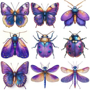 JPEG Purple Bugs Clipart Bundle Watercolor Bugs Insect Clipart ...