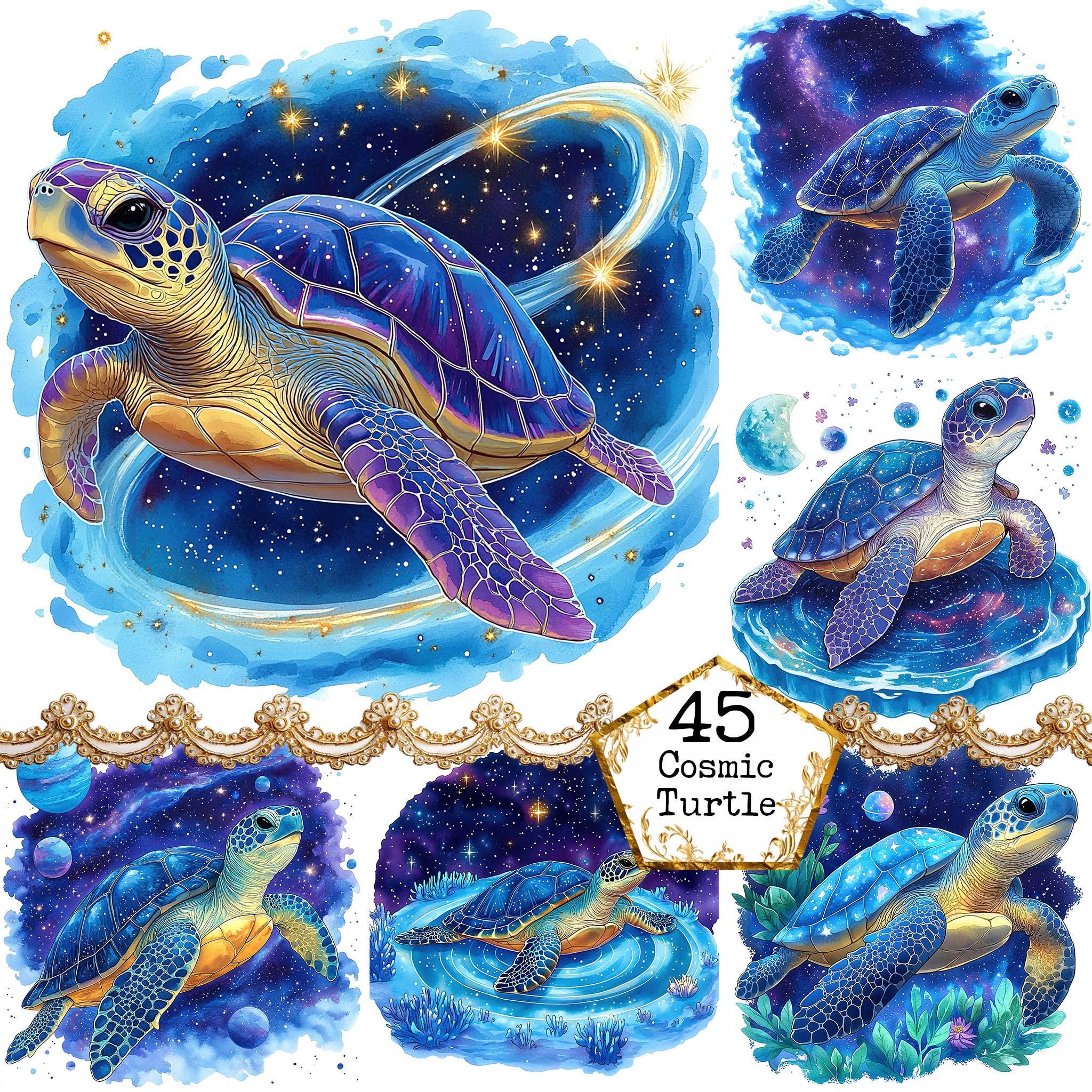 JPEG Watercolor Galaxy Turtle Clipart Bundle Celestial Ocean Clipart ...