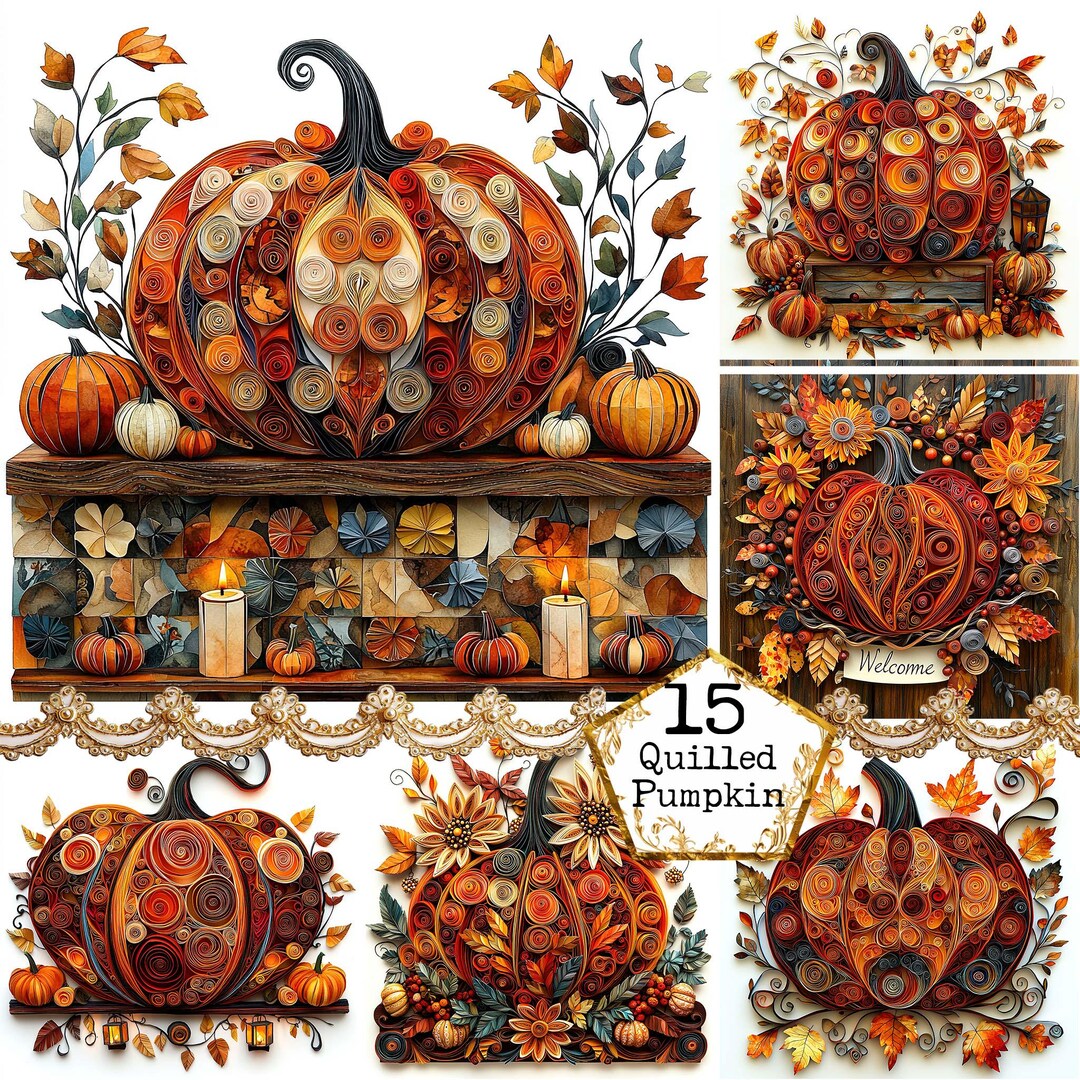 JPEG Quilled Pumpkin Clipart Bundle Fall Pumpkin Art Harvest Clipart ...