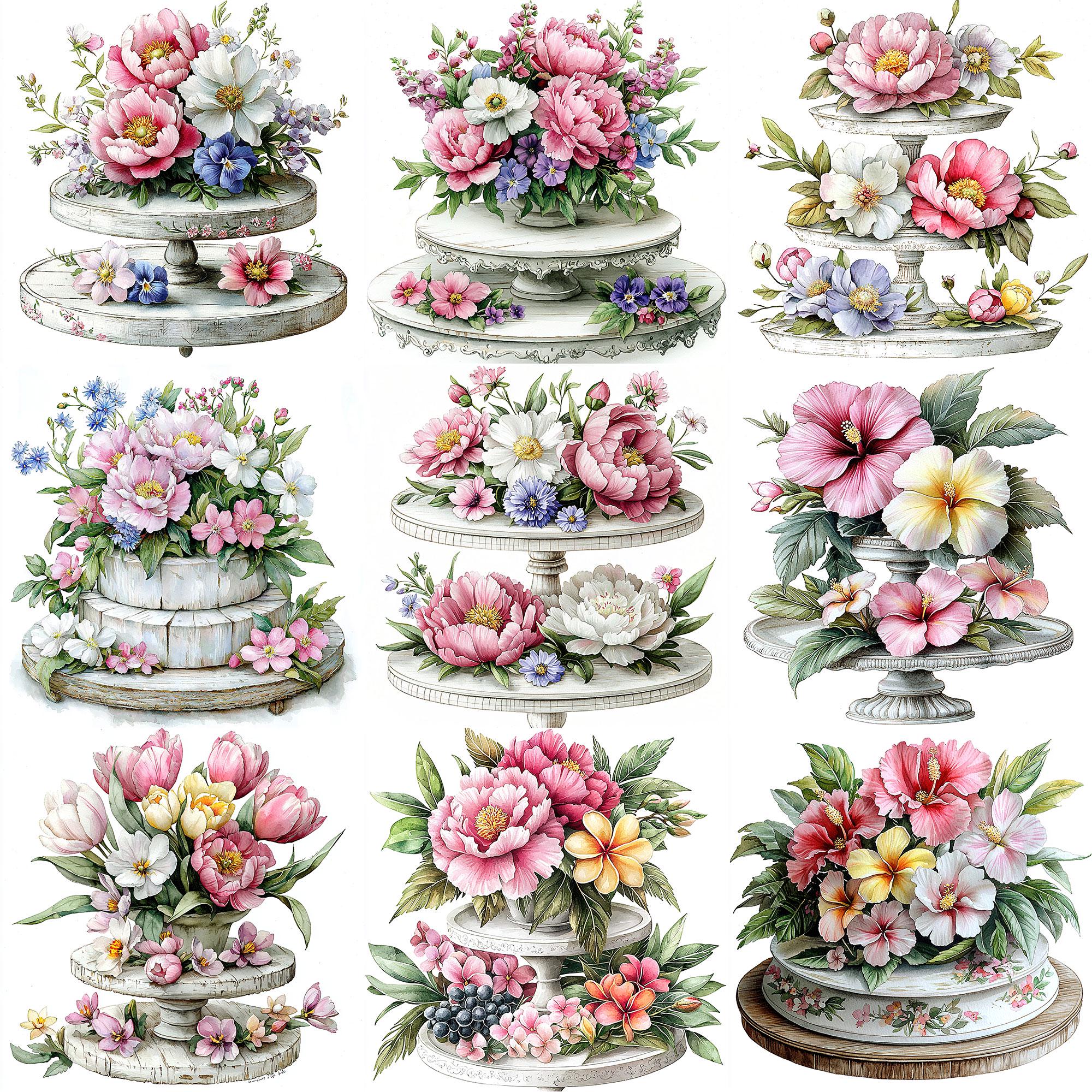 JPEG Watercolor Peony Tray Clipart Bundle Spring Flower Tray Clipart ...