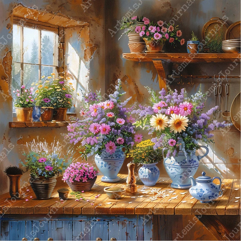 Shabby Chic Rustic Floral Kitchen Clipart Bundle Watercolor Jpgs Old ...